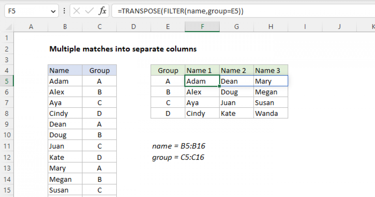 Multiple Matches Into Separate Columns Excel Formula Exceljet