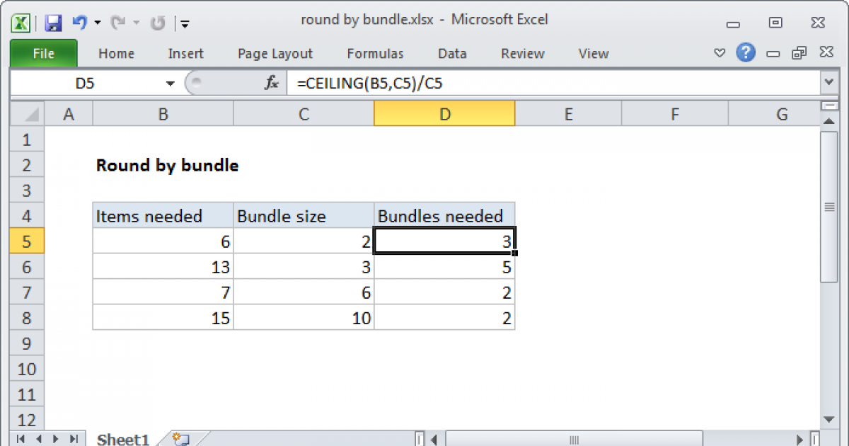 Round by bundle size - Excel formula | Exceljet