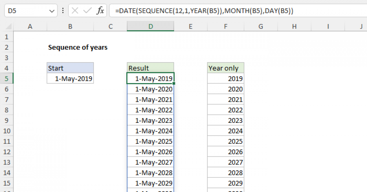 Sequence of years - Excel formula | Exceljet
