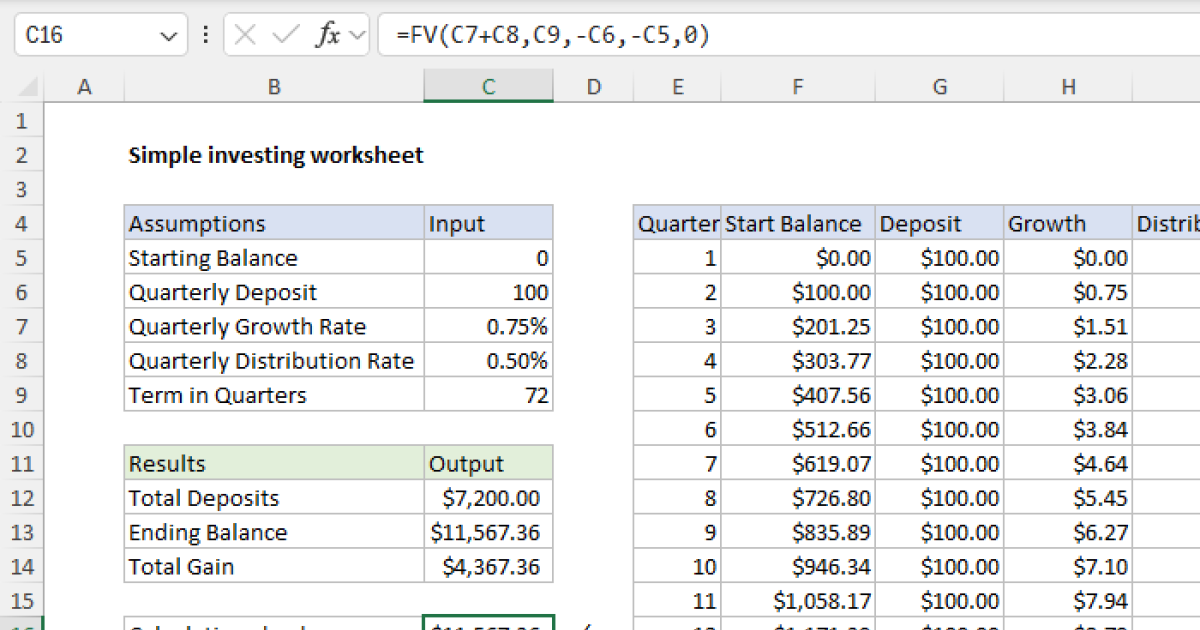 Simple investing worksheet - Excel formula | Exceljet
