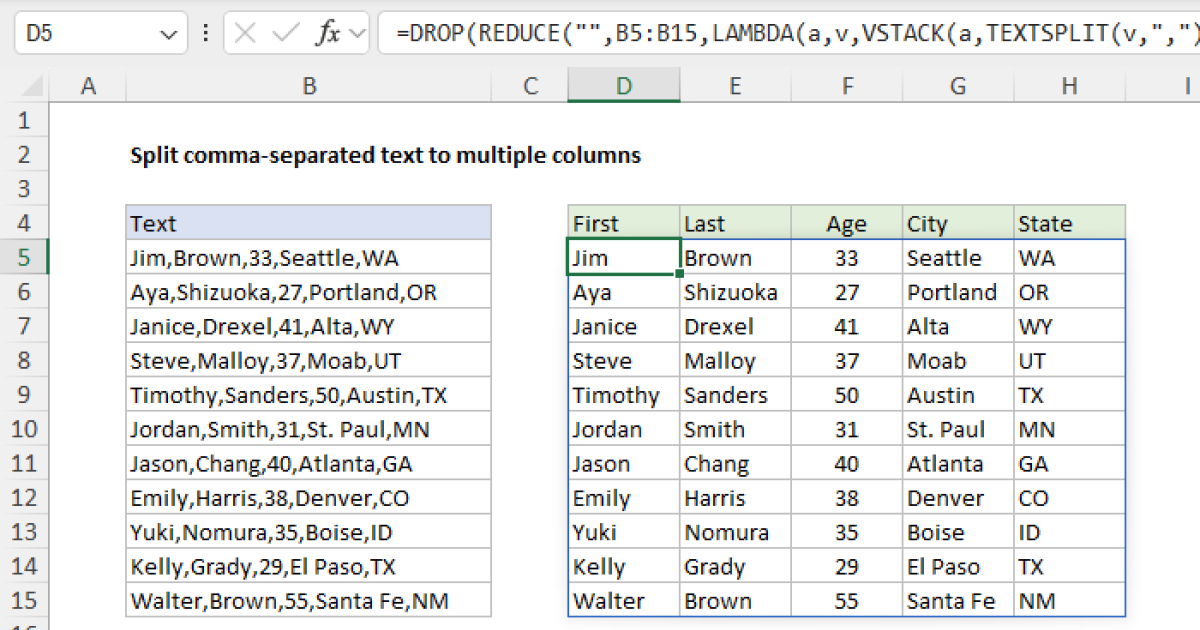 Split comma-separated values to multiple columns - Excel formula | Exceljet