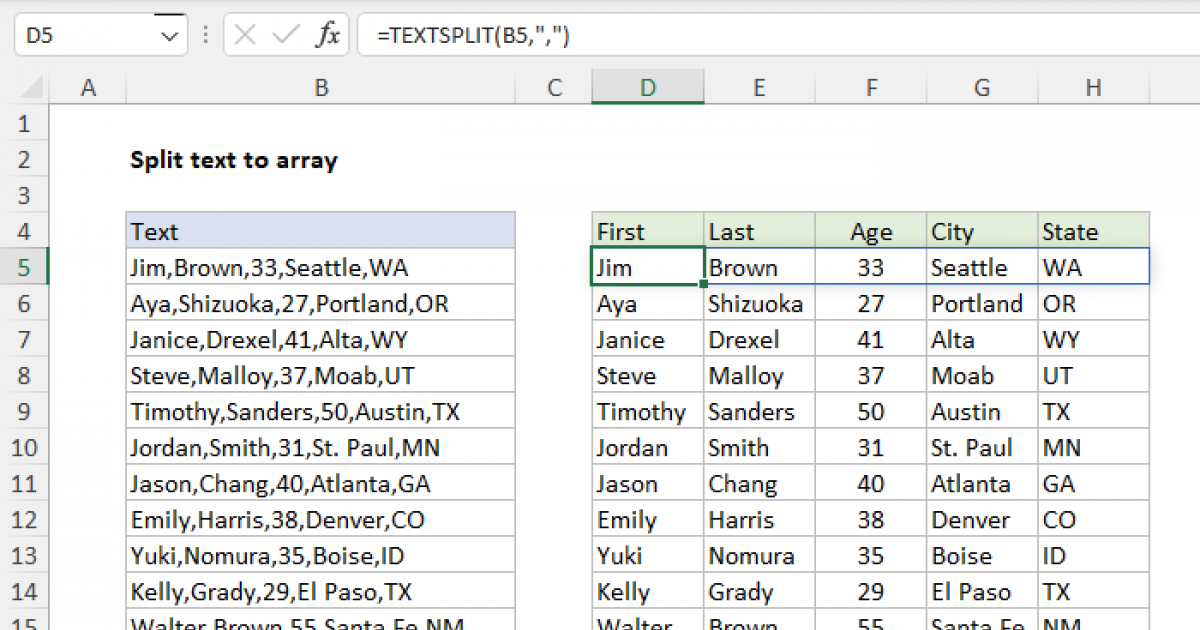 Text Split To Array Excel Formula Exceljet
