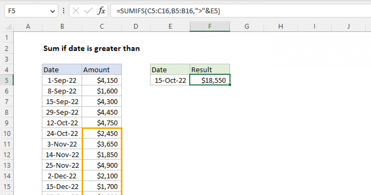 Sum If Date Is Greater Than Excel Formula Exceljet
