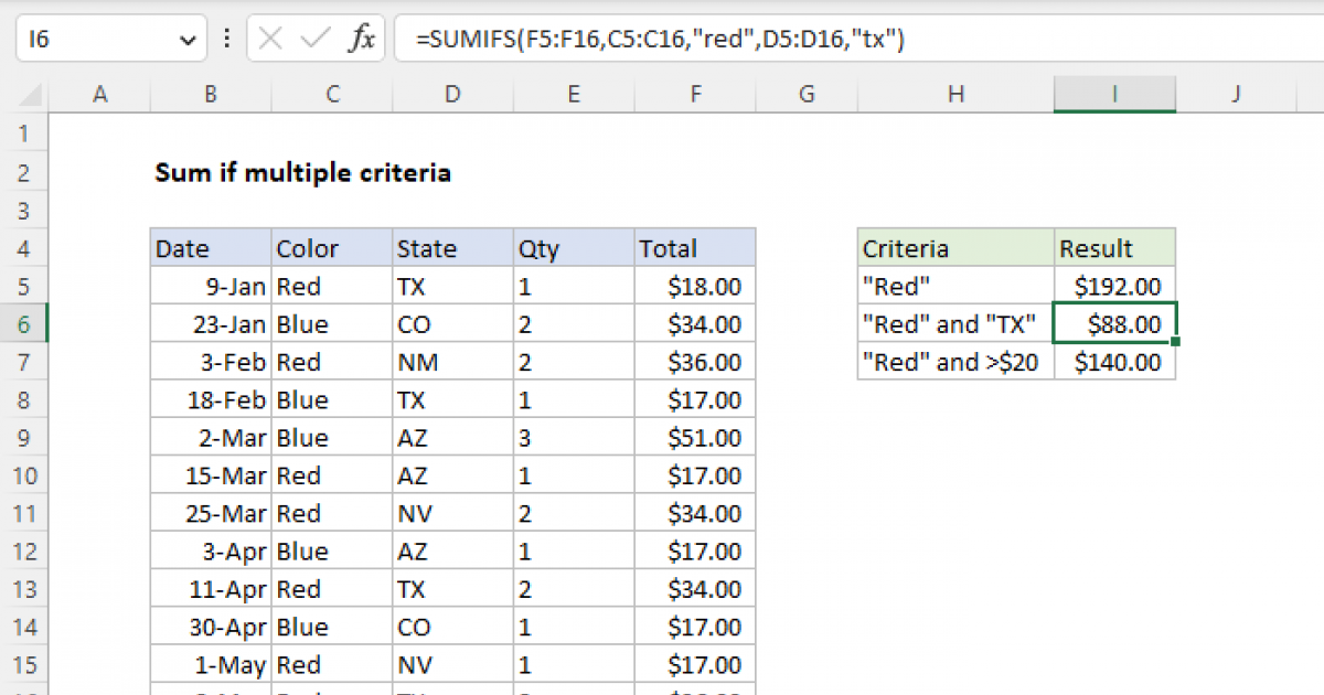 Sum If Multiple Criteria Excel Formula Exceljet