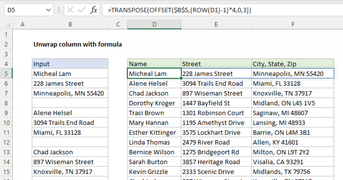Unwrap column into fields - Excel formula | Exceljet