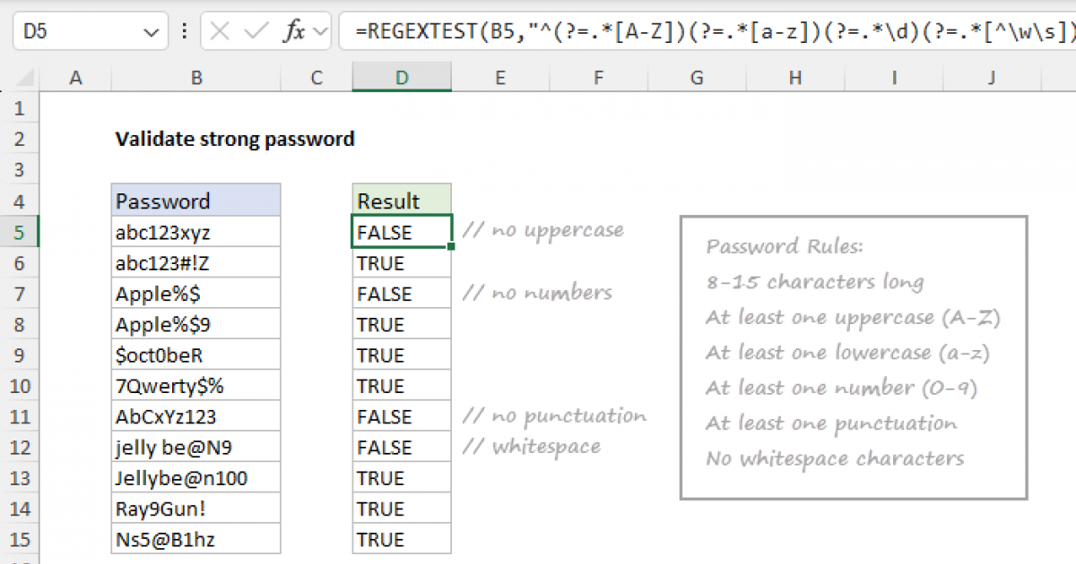 Validate strong password - Excel formula | Exceljet