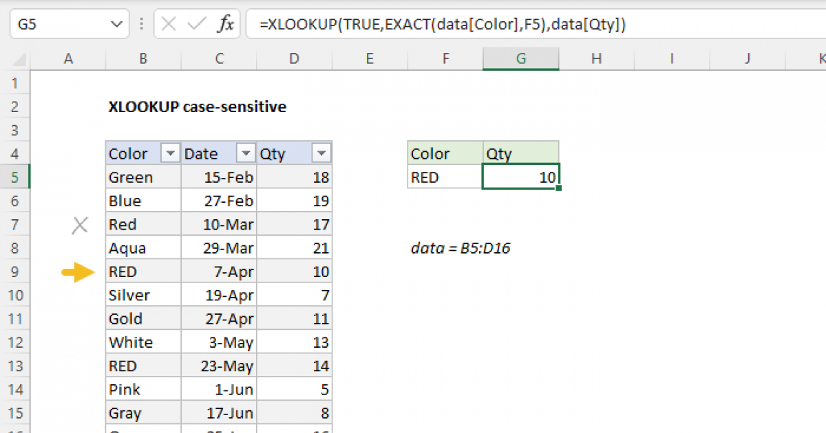 XLOOKUP case-sensitive - Excel formula | Exceljet
