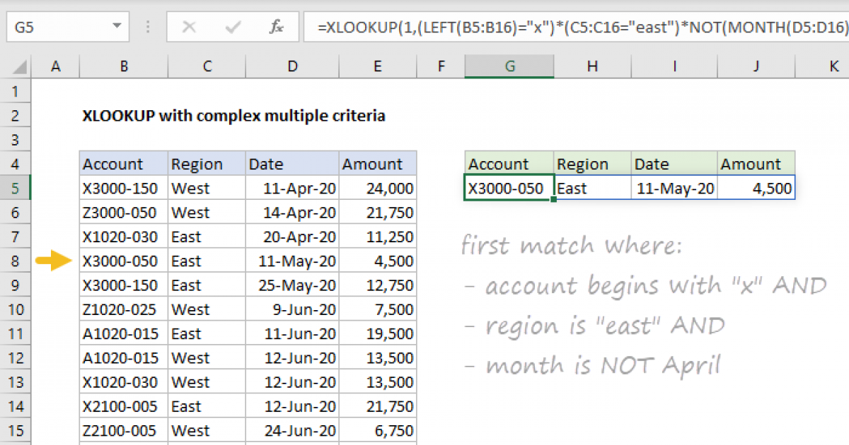 XLOOKUP with complex multiple criteria - Excel formula | Exceljet