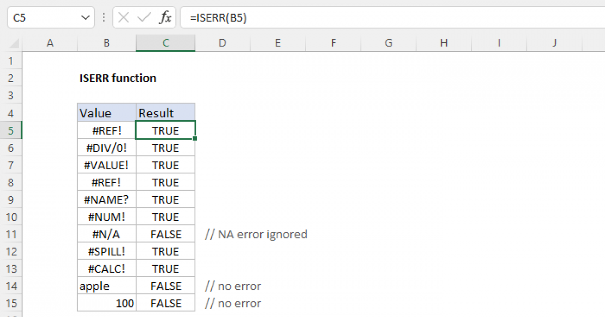 Excel ISERR function | Exceljet