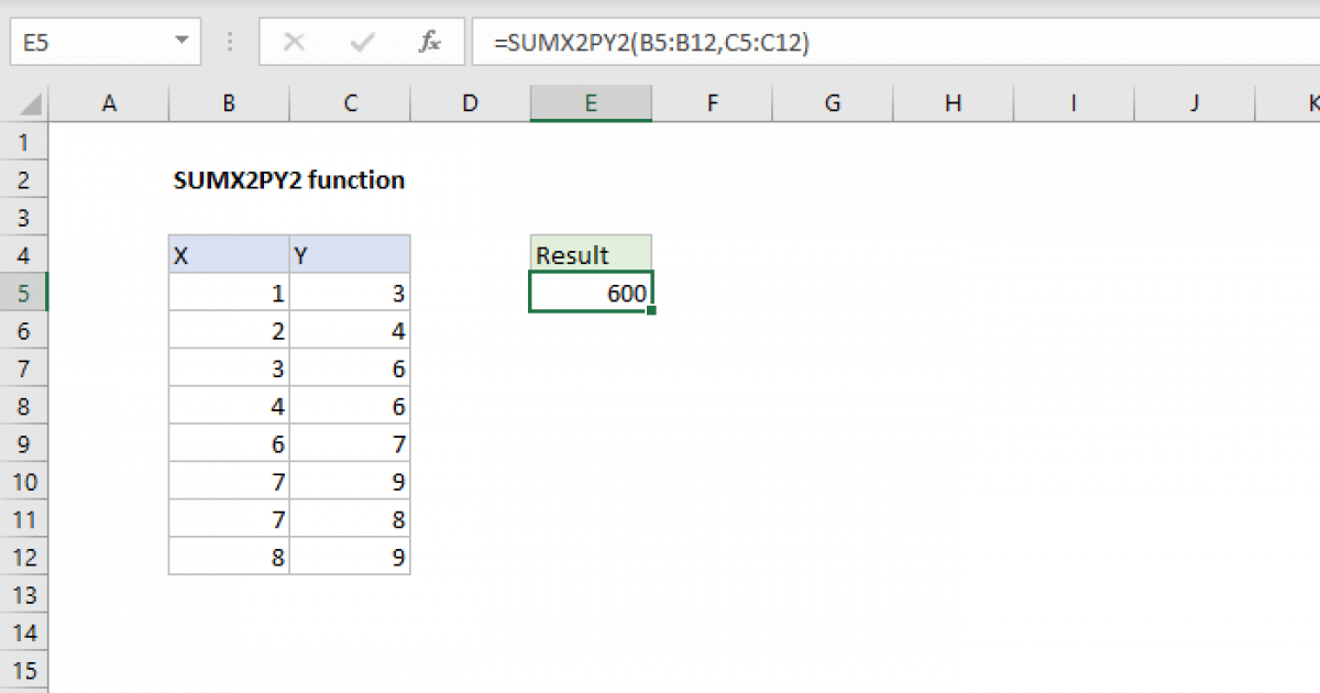 Excel SUMX2PY2 function | Exceljet