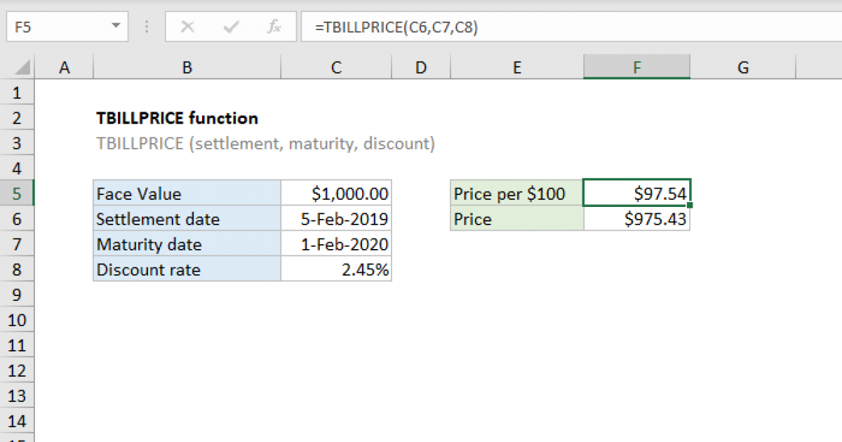 Excel TBILLPRICE function | Exceljet