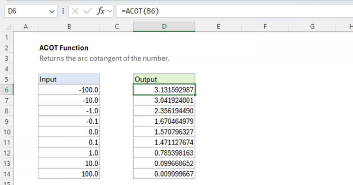 Excel ACOT function | Exceljet
