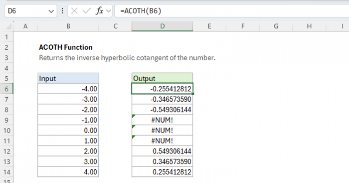 Excel Acoth Function Exceljet