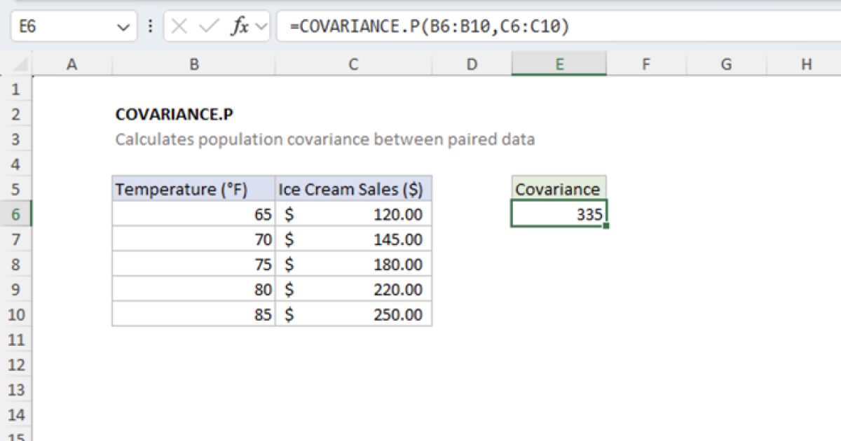 Excel COVARIANCE.P function | Exceljet