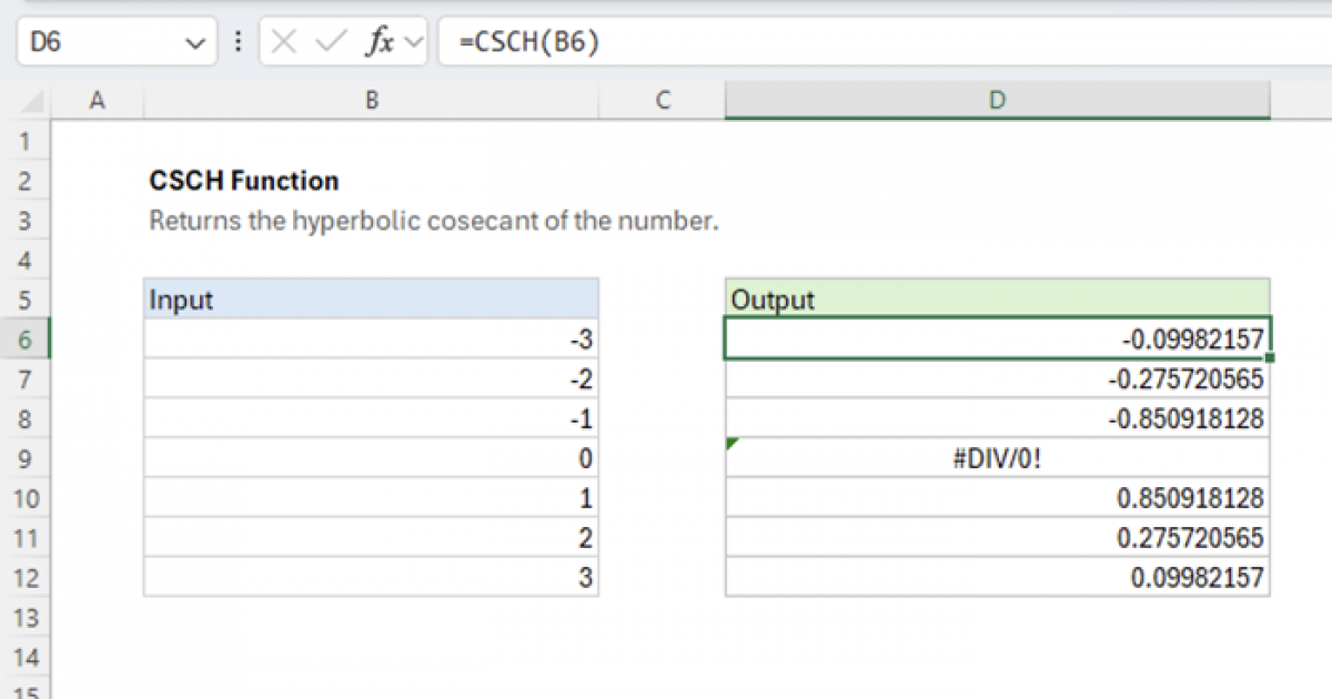 Excel CSCH function | Exceljet