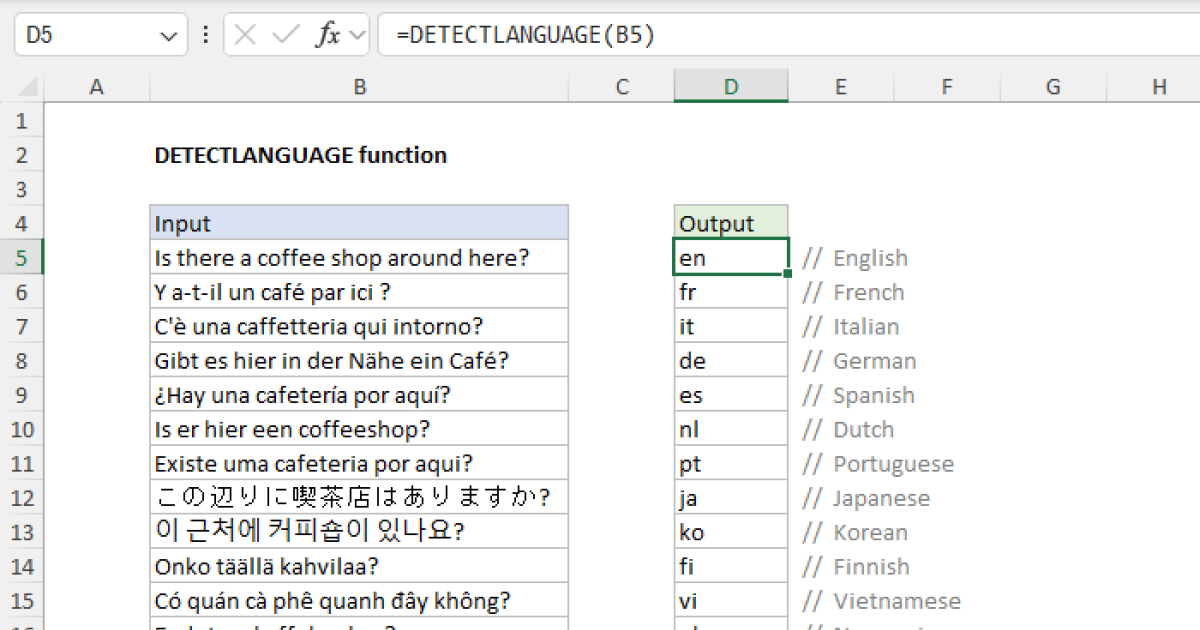 Excel Detectlanguage Function Exceljet