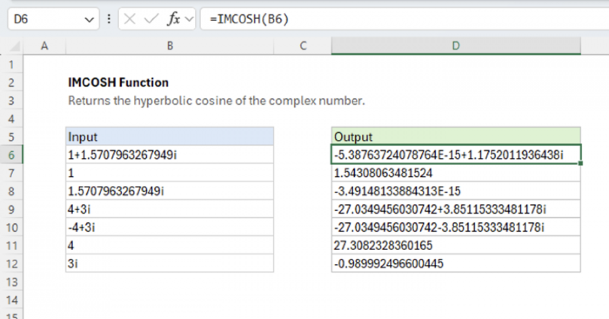 Excel IMCOSH function | Exceljet