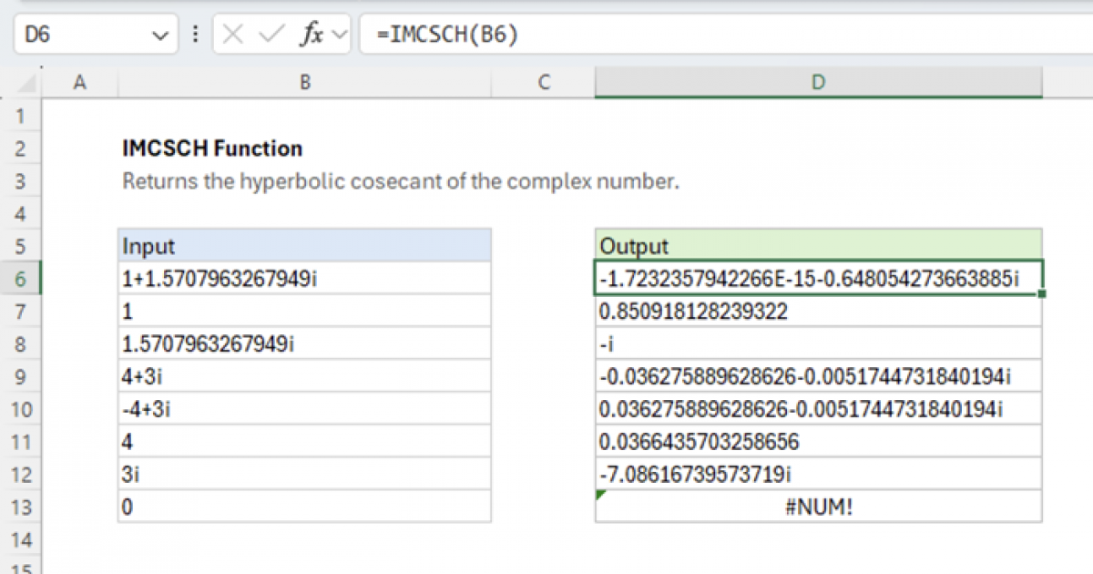 Excel IMCSCH function | Exceljet