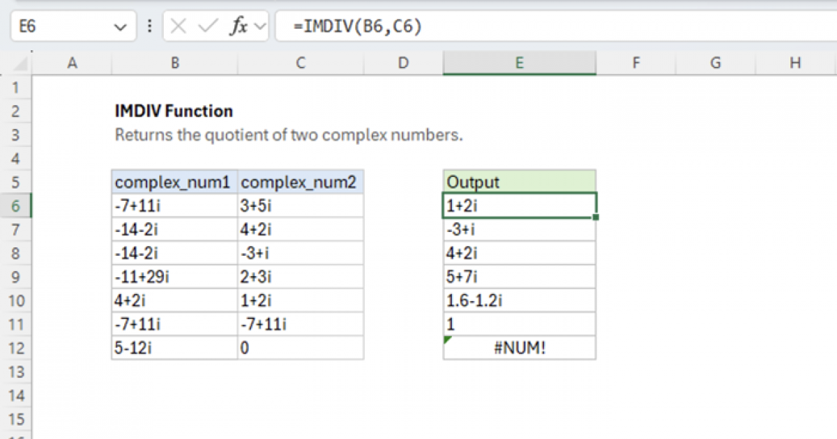Excel IMDIV function | Exceljet