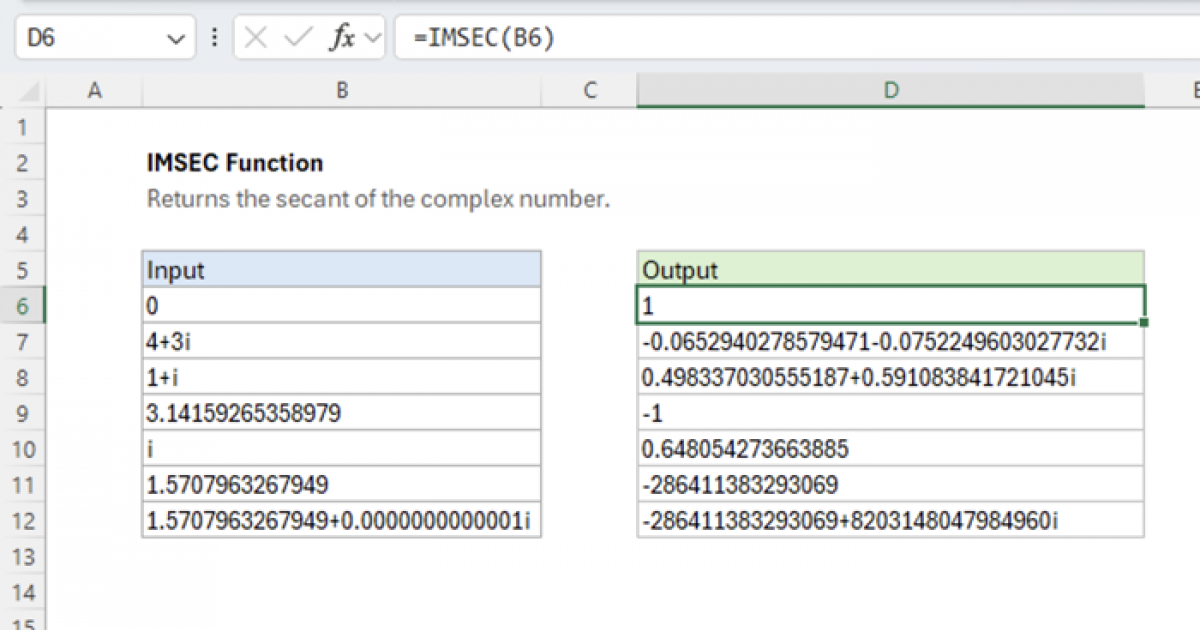 Excel IMSEC function | Exceljet