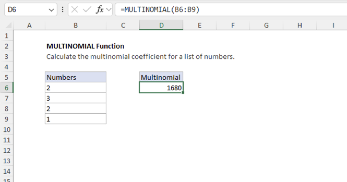 Excel MULTINOMIAL function | Exceljet
