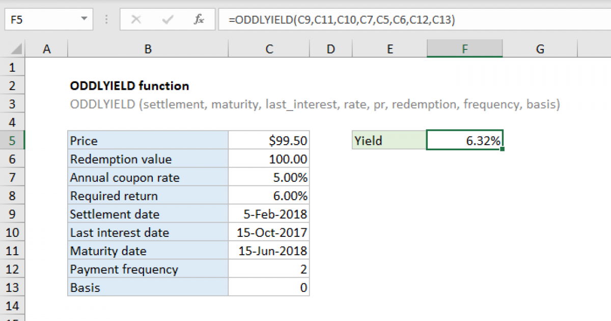 Excel Oddlyield Function Exceljet