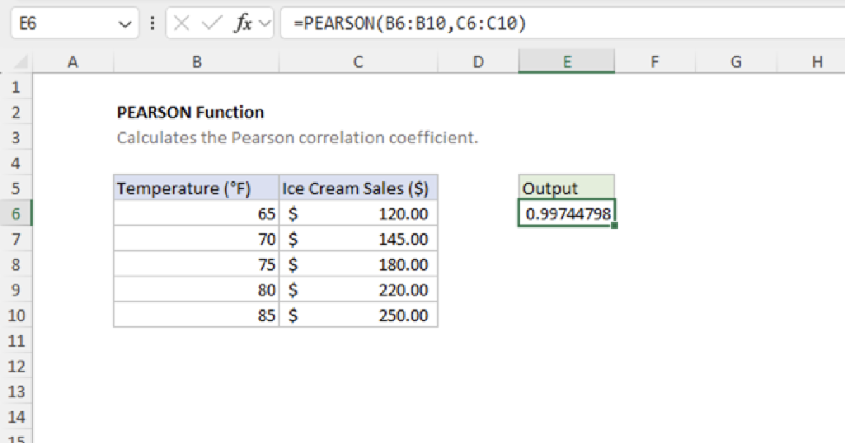 Excel PEARSON function | Exceljet