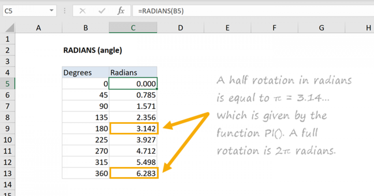 Excel RADIANS Function Exceljet
