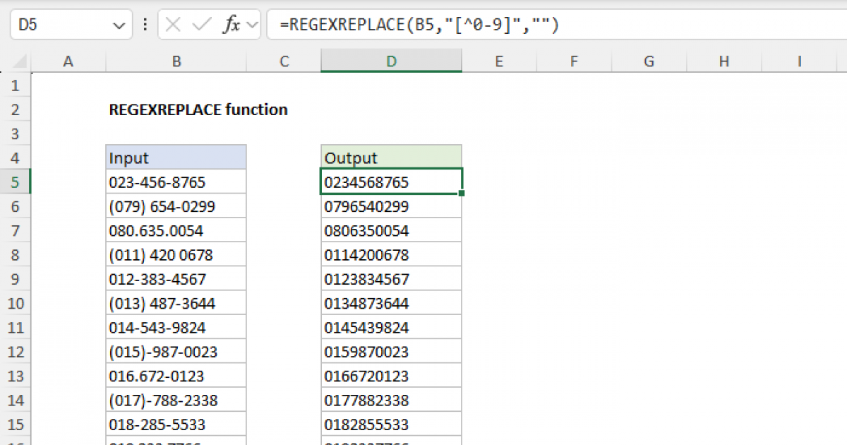 Excel REGEXREPLACE function | Exceljet
