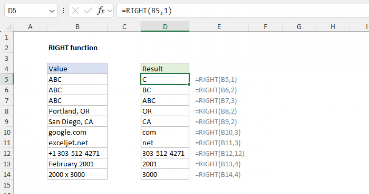 Excel Right Function Exceljet 3623