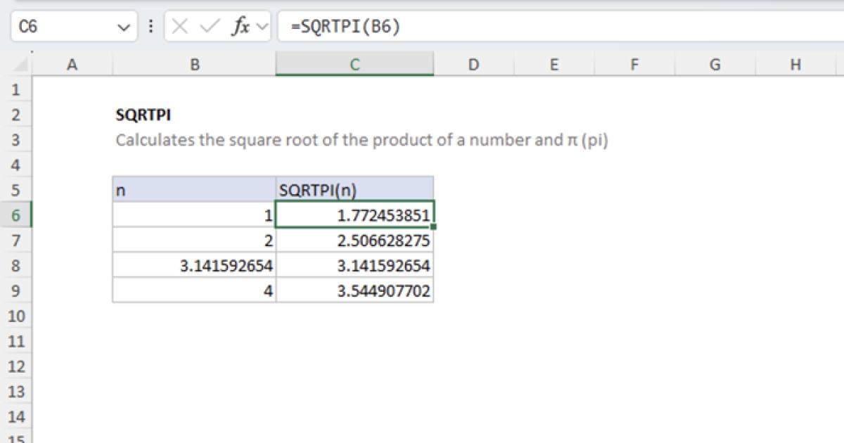 Excel SQRTPI function | Exceljet