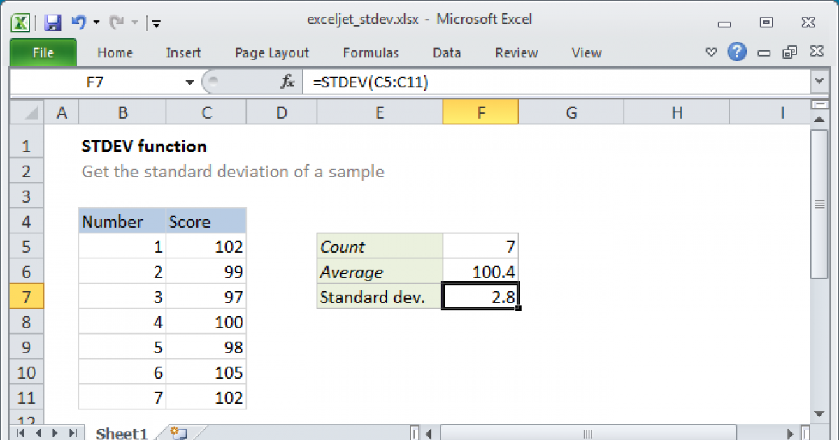 Excel STDEV Function Exceljet
