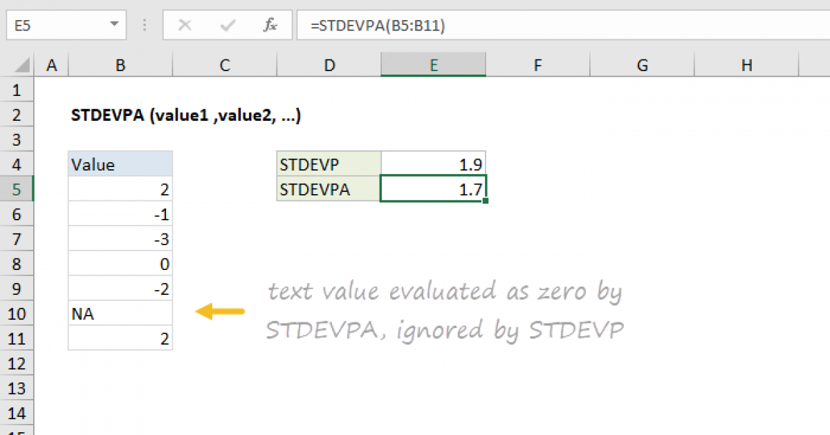 Excel STDEVPA function | Exceljet