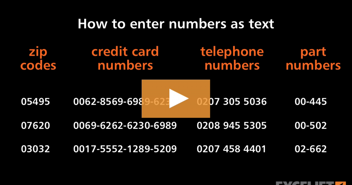 How To Enter Numbers As Text In Excel Exceljet