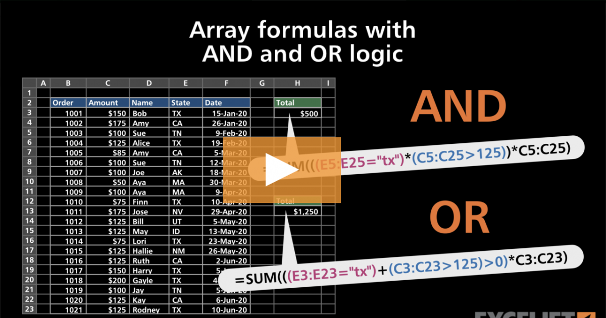 Array formulas with AND and OR logic (video) | Exceljet