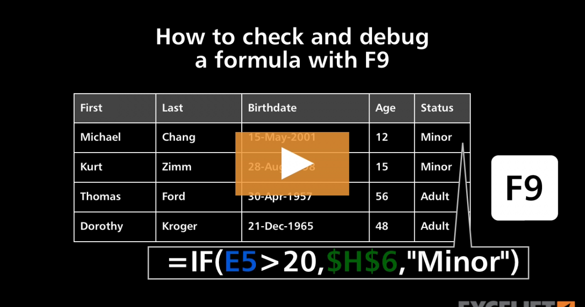 How to check and debug a formula with F9 (video) | Exceljet