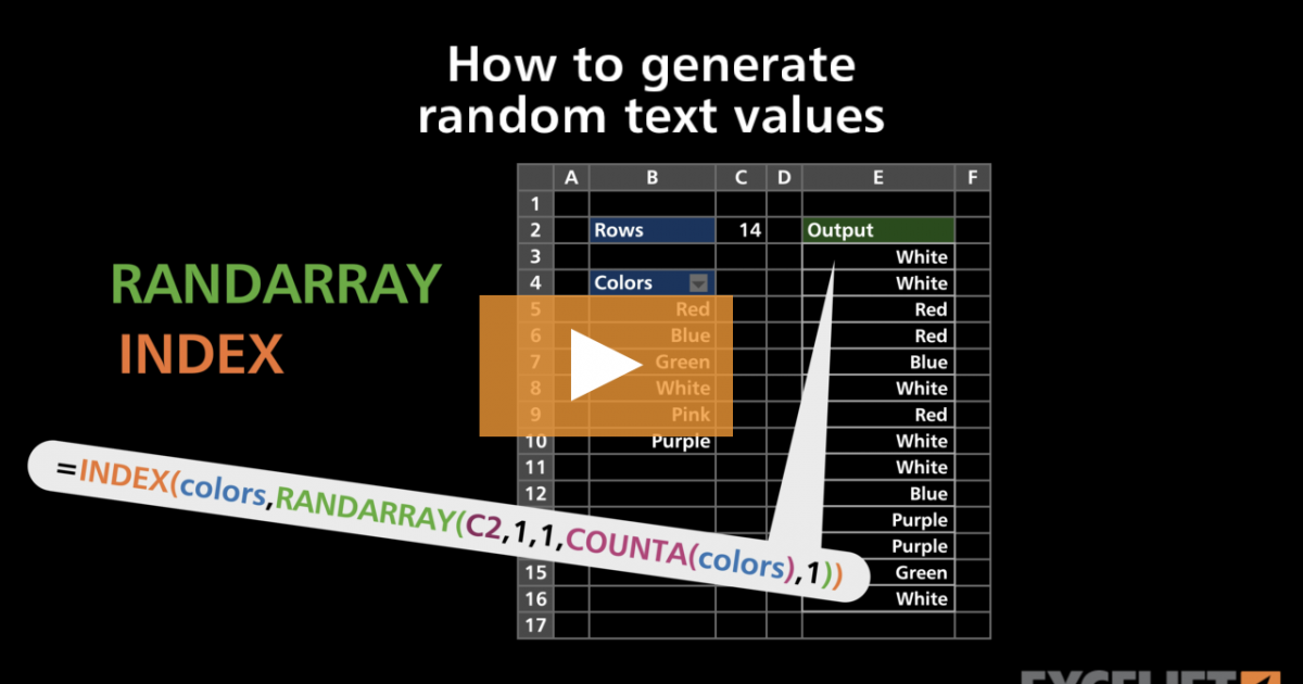 How to generate random text values (video) | Exceljet