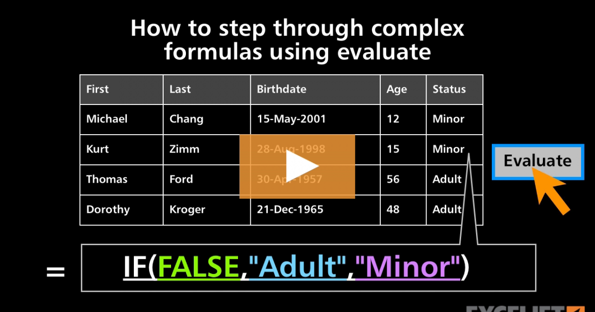 How to step through complex formulas using Evaluate (video) | Exceljet