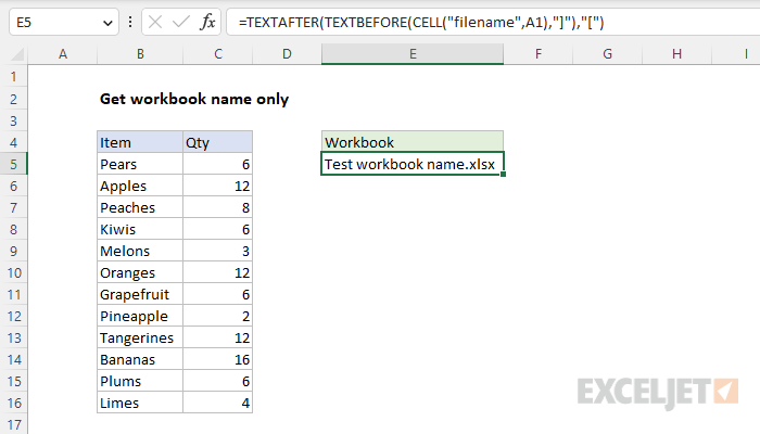 Get Workbook Name Only Excel Formula Exceljet