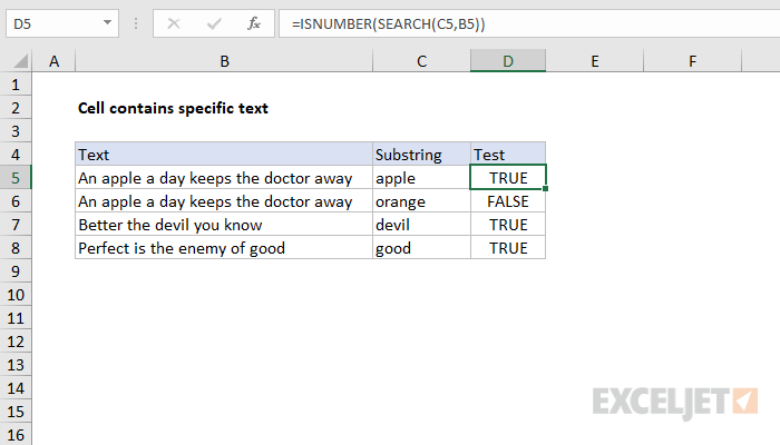 Excel formula: Cell contains specific text | Exceljet