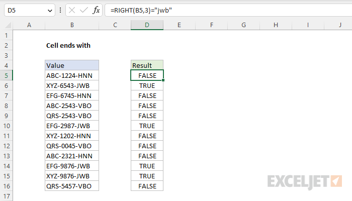 Cell Ends With Excel Formula Exceljet