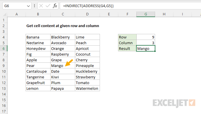 Get Cell Content At Given Row And Column Excel Formula Exceljet