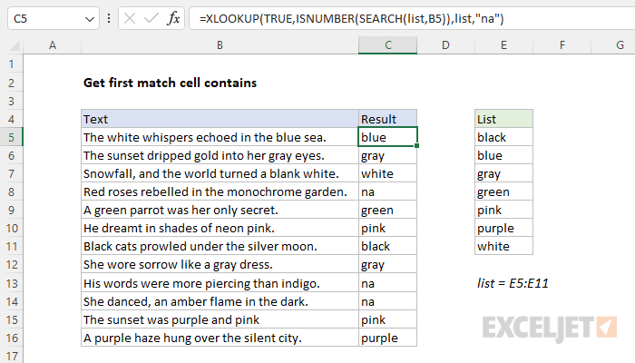 Get First Match Cell Contains Excel Formula Exceljet