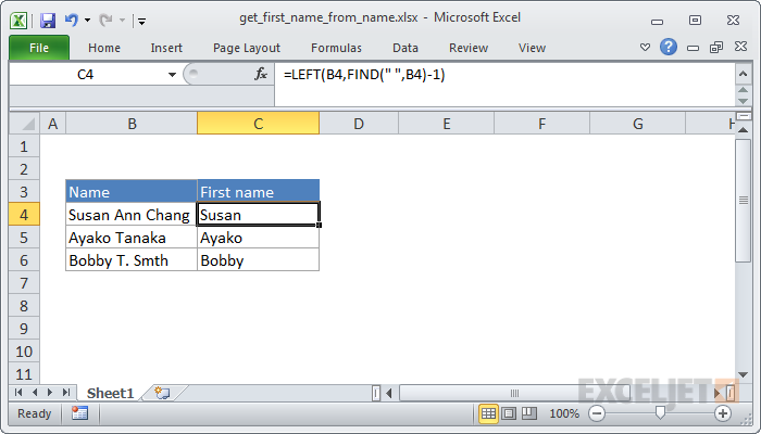 Get First Name From Name Excel Formula Exceljet