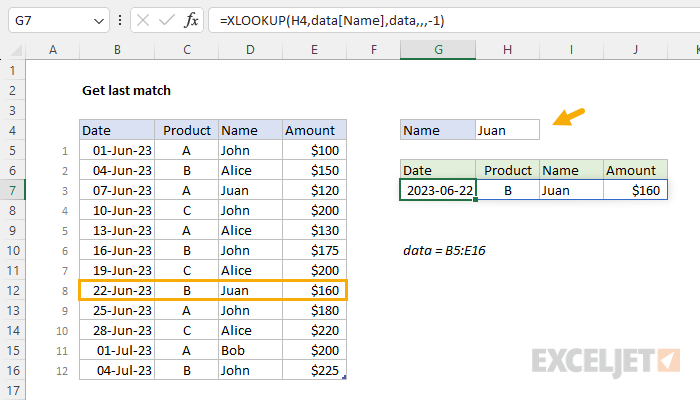 Get Last Match Excel Formula Exceljet