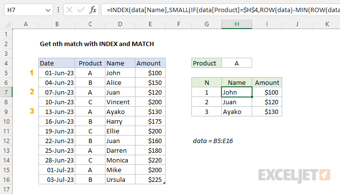 Get Nth Match With INDEX MATCH Excel Formula Exceljet