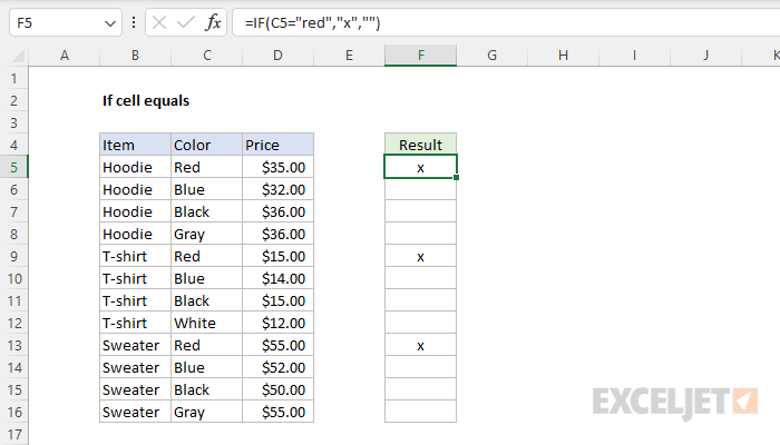 If Cell Equals Excel Formula Exceljet