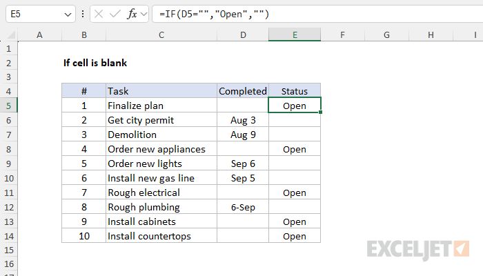 If Cell Is Blank Excel Formula Exceljet