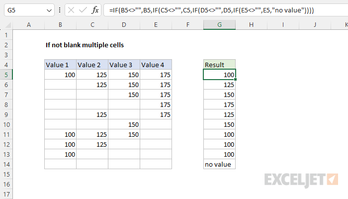 If Not Blank Multiple Cells Excel Formula Exceljet