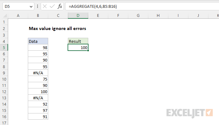 Max Value Ignore All Errors Excel Formula Exceljet